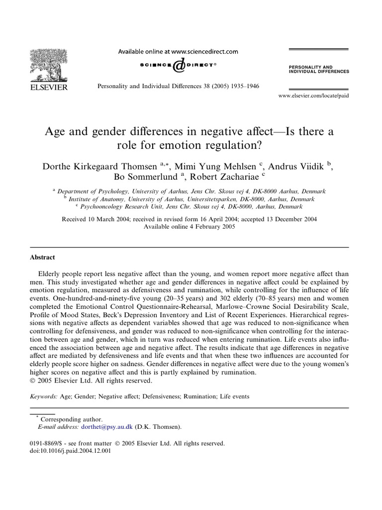 Age and Gender Differences in Negative Affect | PDF | Affect ...