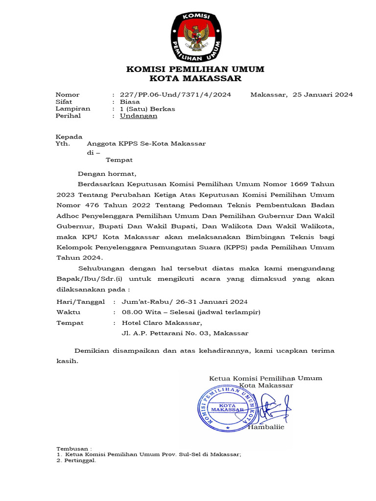 Undangan BIMTEK KPPS | PDF