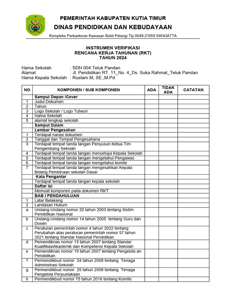Instrument Verifikasi RKT 2024 | PDF