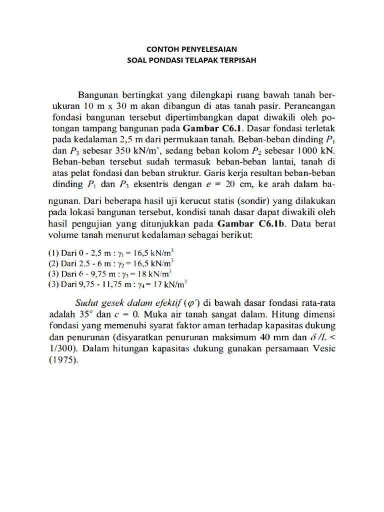 CONTOH PENYELESAIAN SOAL PONDASI TELAPAK TERPISAH - meyerhof | PDF CONTOH PENYELESAIAN SOAL PONDASI TELAPAK TERPISAH - meyerhof | PDF