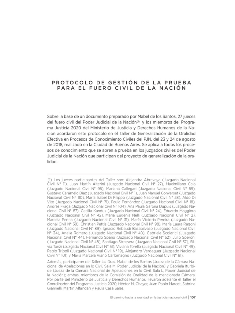 Protocolo de Gesti - N de La Prueba (PJN) Resumido | PDF | Ley politica | Justicia