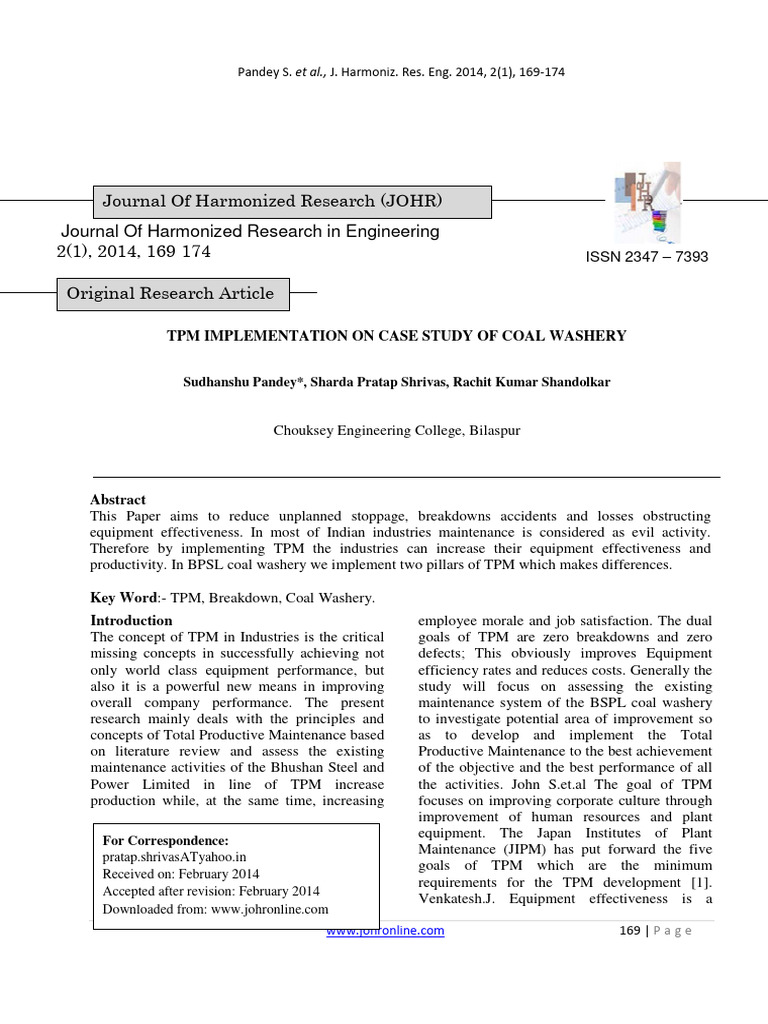 TPM Implementation in Coal Washery | PDF