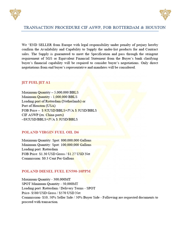 Transaction Procedure FOB Rotterdam Houstongoldbankgold Org | PDF ...