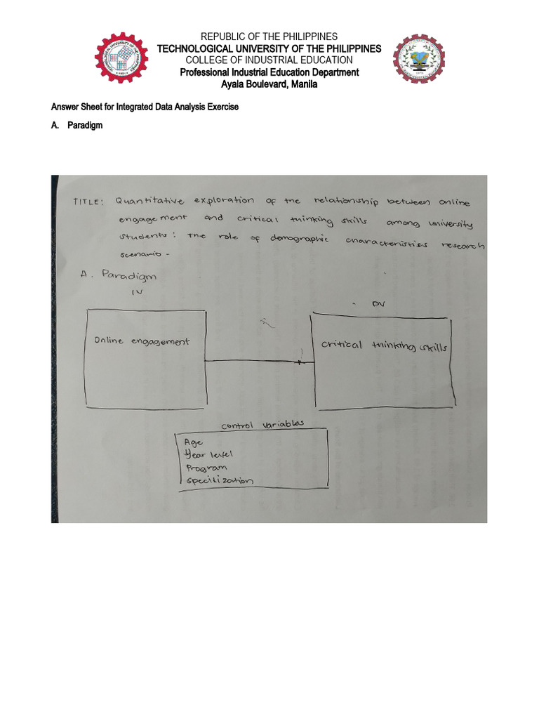 Answer Sheet For Integrated Data Analysis Exercise1 Pdf Spreadsheet Statistics