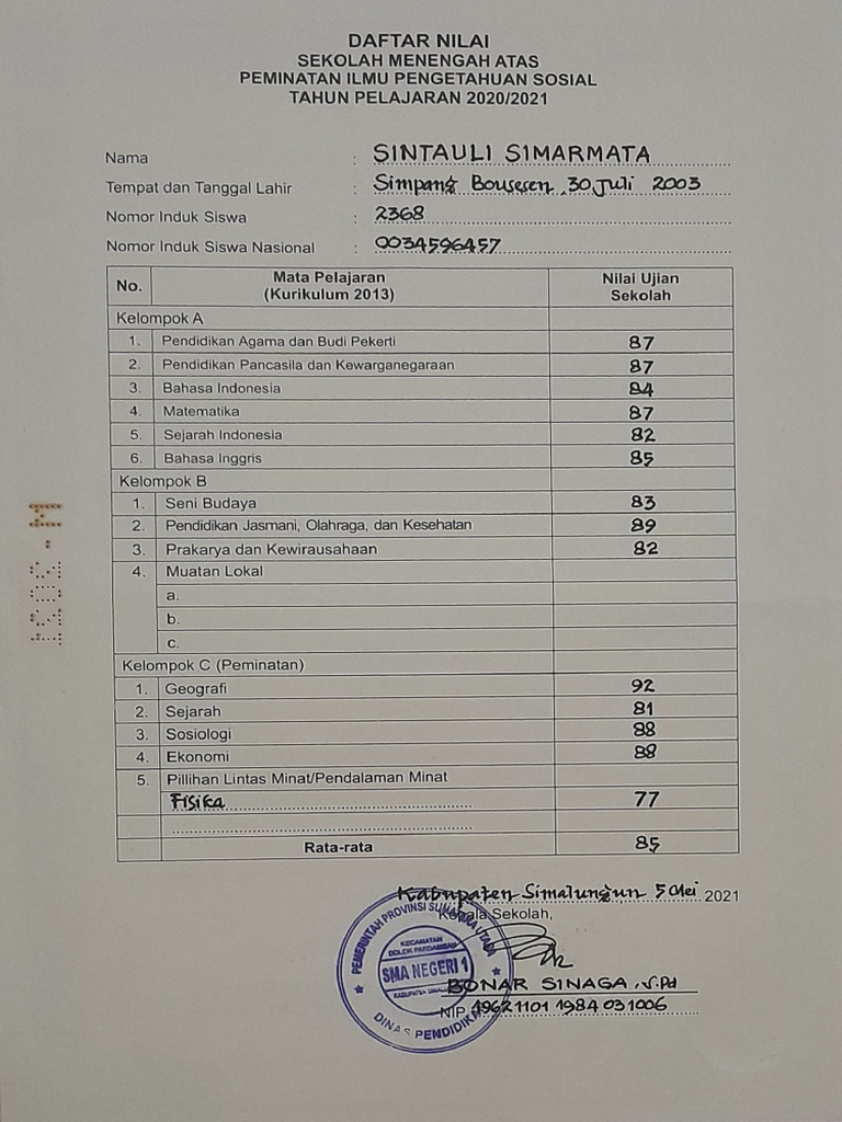 SCAN Transkrip Nilai | PDF
