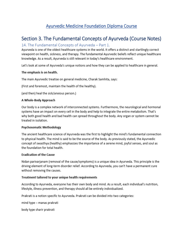 Section 3. The Fundamental Concepts of Ayurveda (Course Notes) | PDF ...