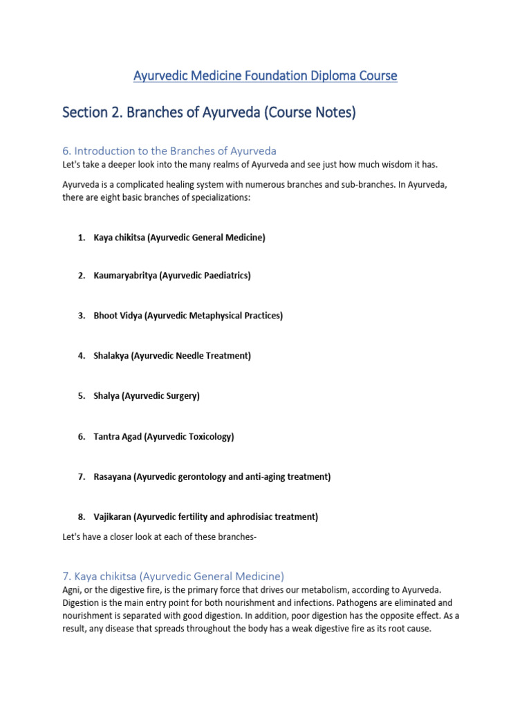 Section 2. Branches of Ayurveda (Course Notes) : Ayurvedic Medicine ...