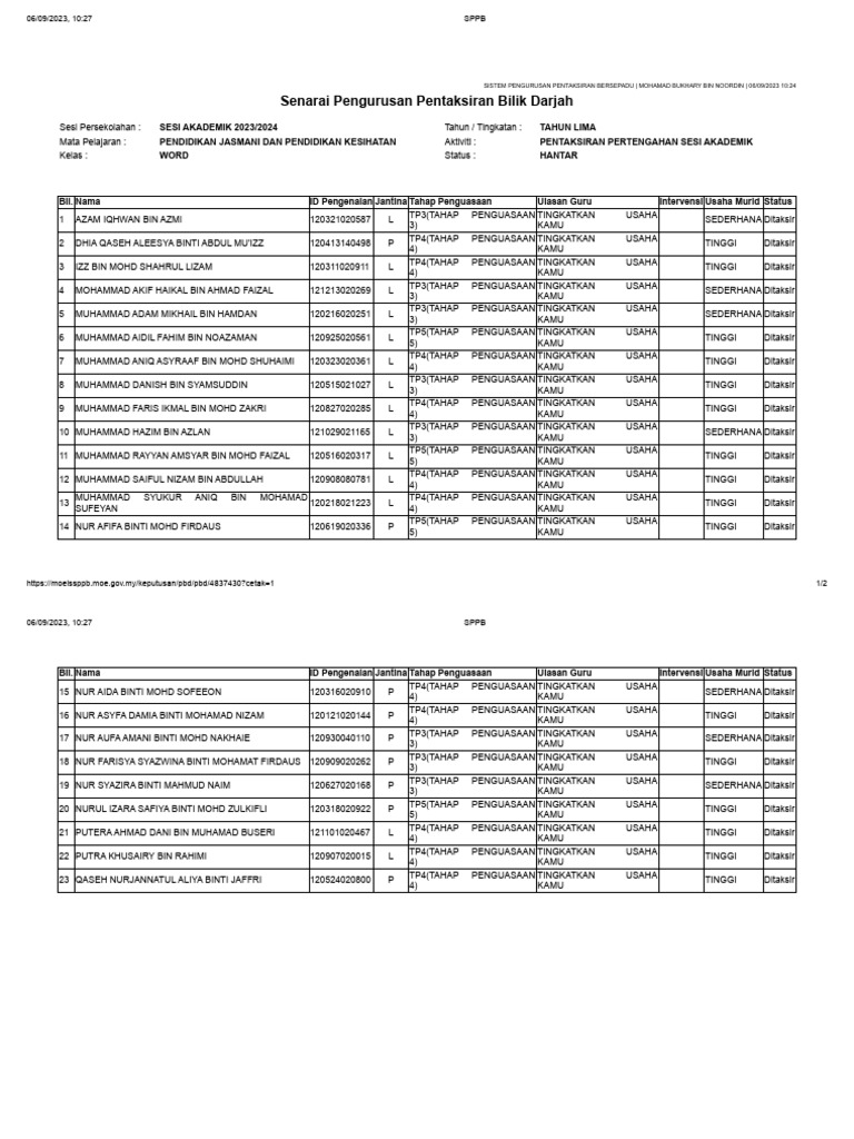 Laporan SPPB Online Tahun Lima | PDF