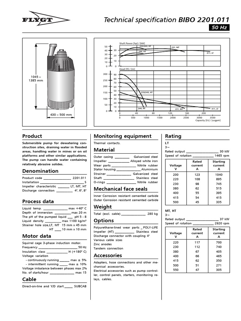 Flygt BIBO 2201 English Datasheet | PDF | Pump | Corrosion