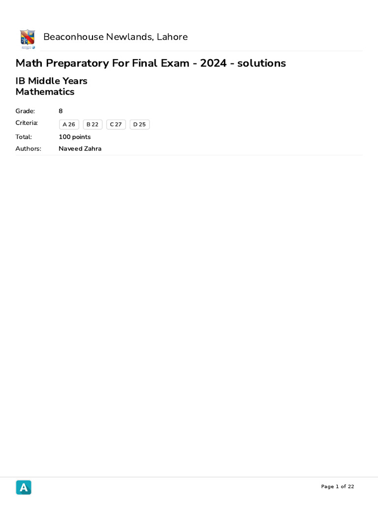 MYP Math Final Exam Prep 2024 Solutions | PDF | Mathematics | Shape