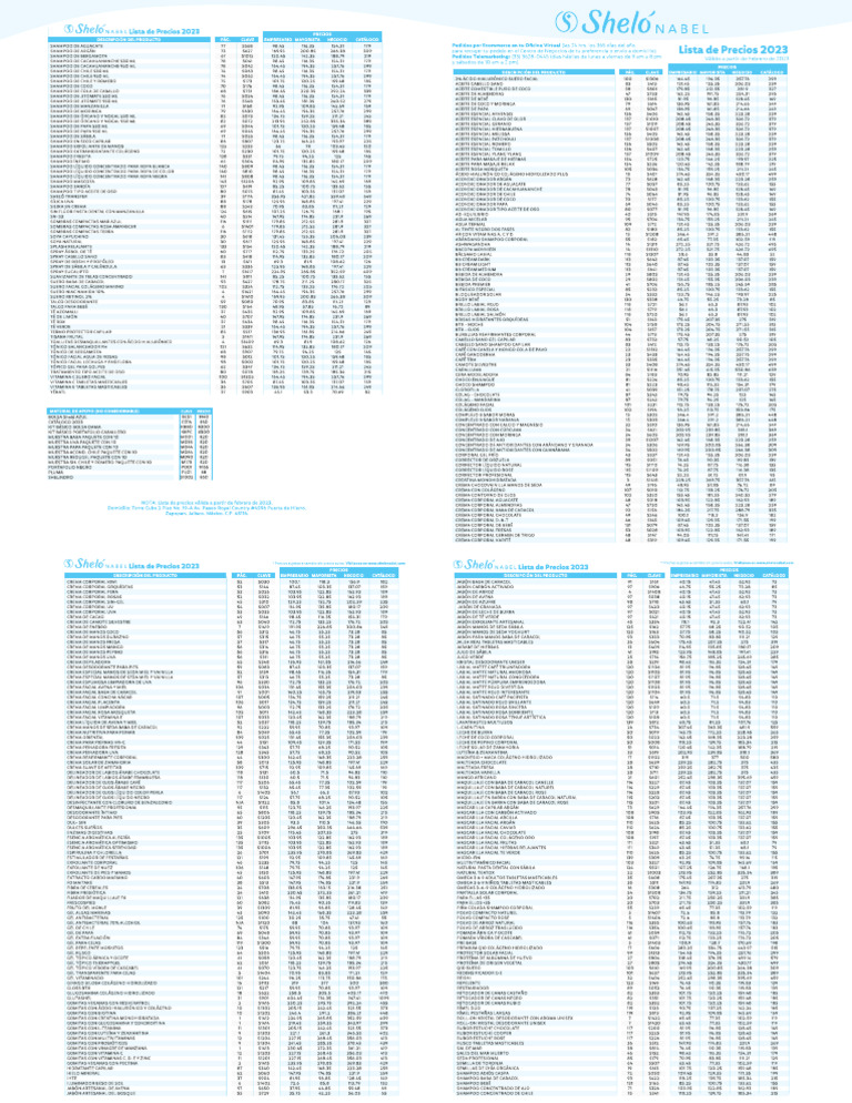 Lista-De-precios 2023 Shelo Nabel | PDF