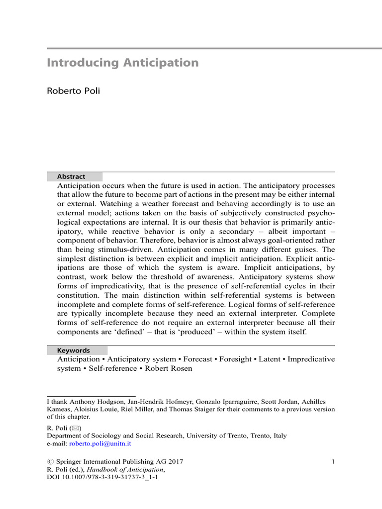 Introducing Anticipation: Roberto Poli | PDF | Cognitive Science | Science