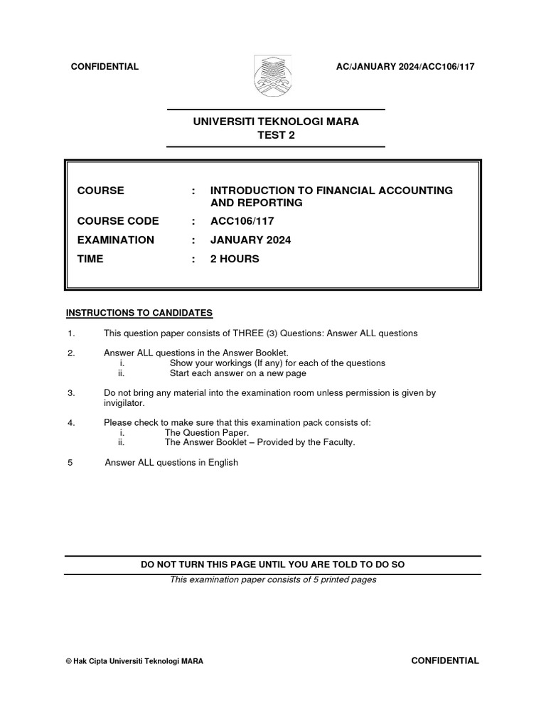 Test 2 - ACC117 - JNAUARY 2024 - QQ | PDF | Debits And Credits ...