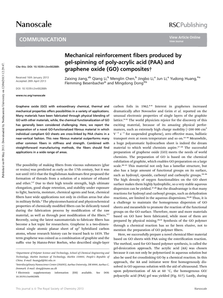 Mechanical reinforcement fibers produced by gel-spinning of PAA and GO ...