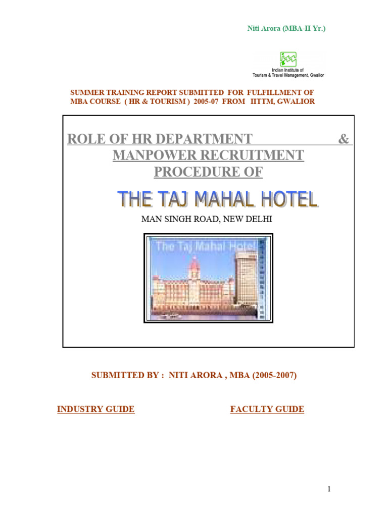 HR Project Taj Hotel | PDF | Recruitment | Employment