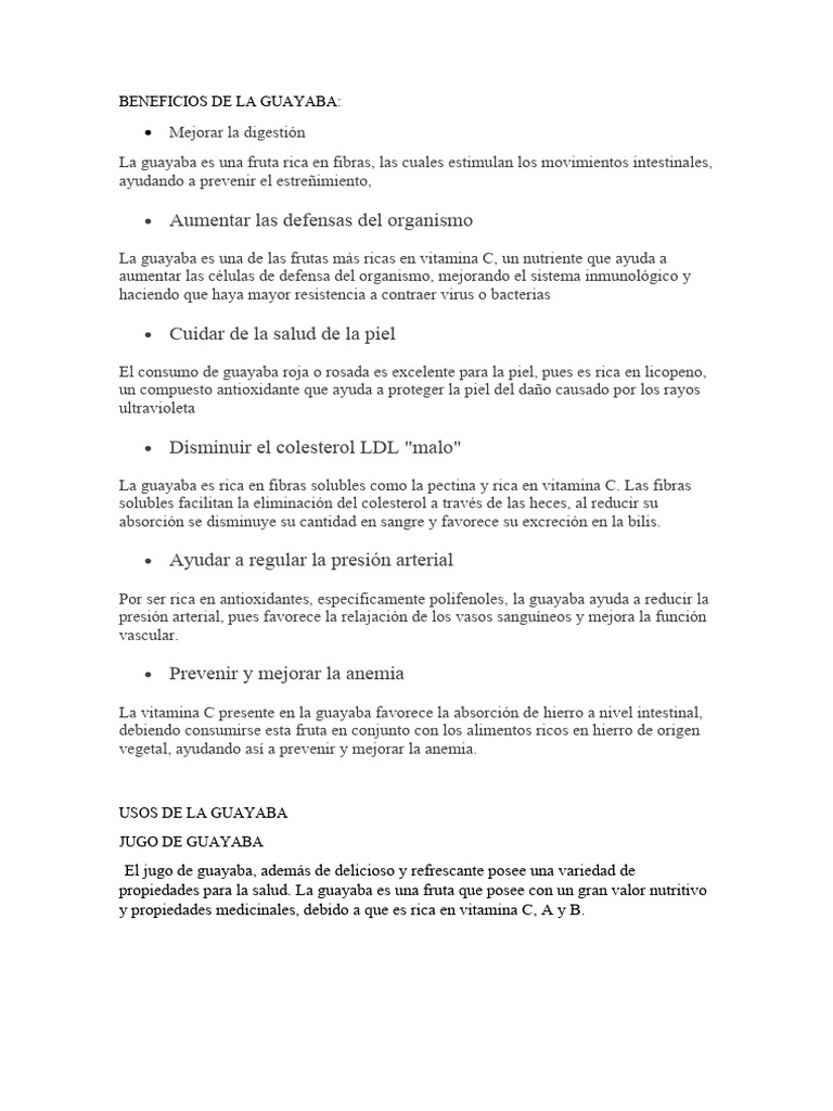 BENEFICIOS DE LA GUAYABA | PDF
