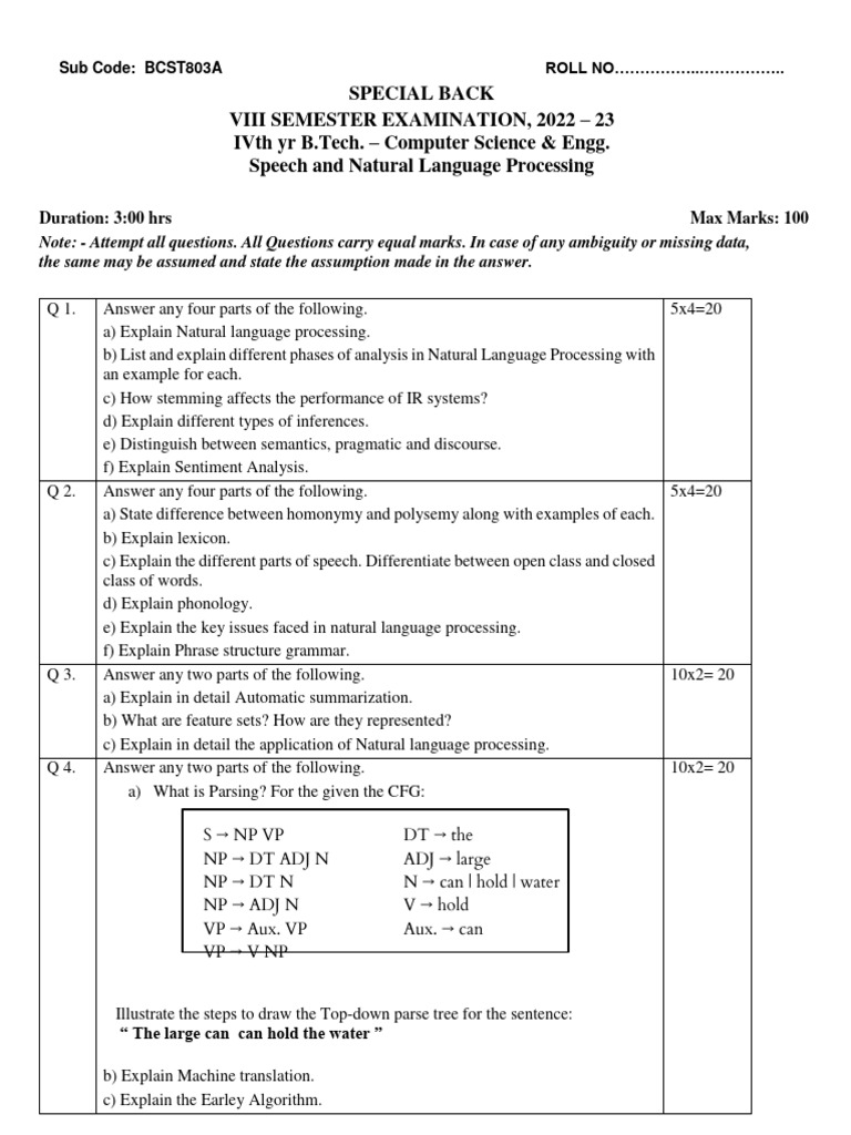 Special Back Viii Semester Examination, 2022 - 23 Ivth Yr B.Tech ...