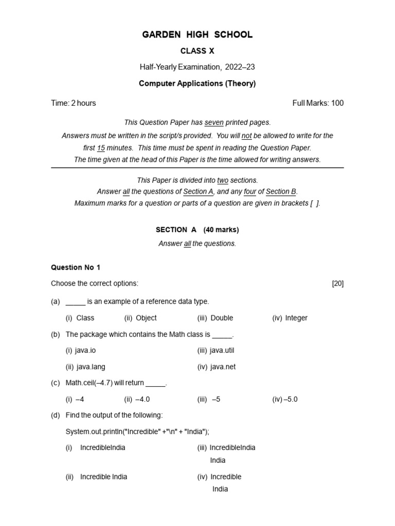 10-Computer Applications 22-23 | PDF | Constructor (Object Oriented Programming) | Programming