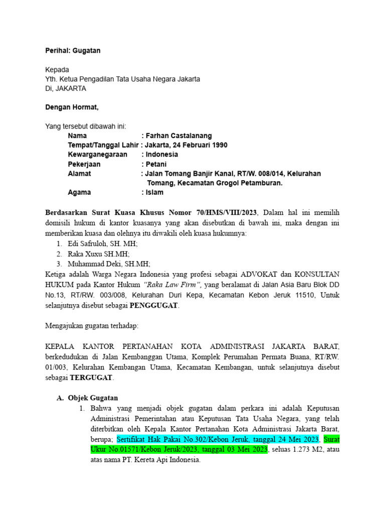 Surat Gugatan Tun | PDF