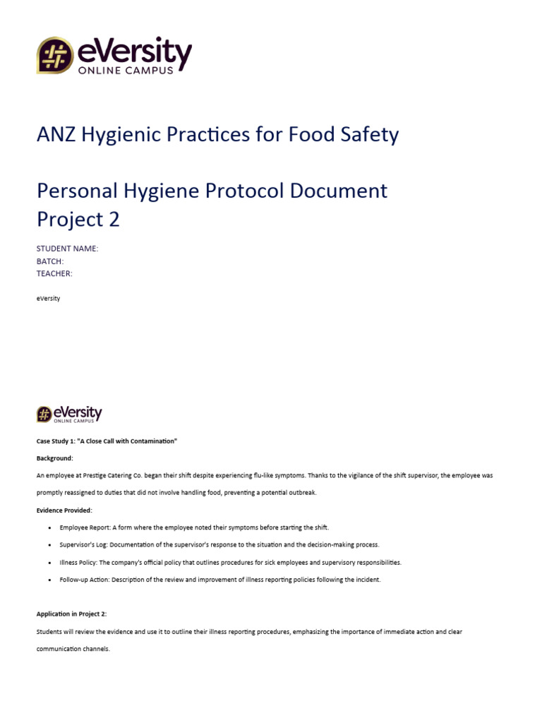 Personal Hygiene Protocol for Food Safety | PDF | Food Safety | Hygiene