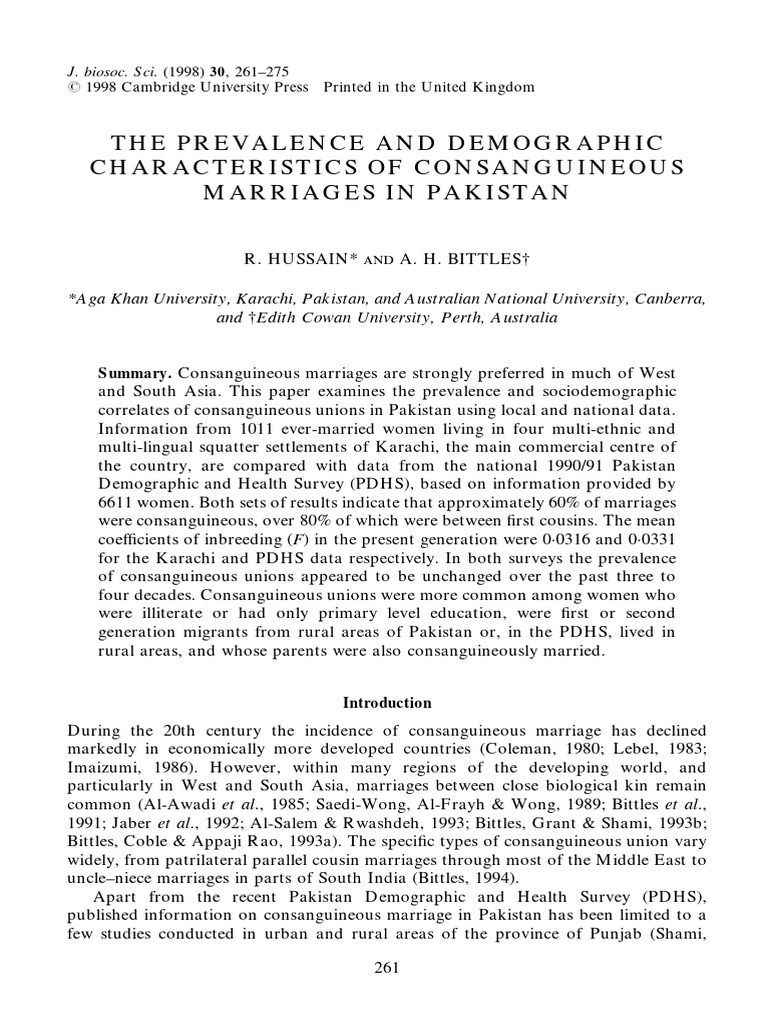 98 Hussain Bittles Consanguinityin Pakistan JBS | PDF | Marriage ...