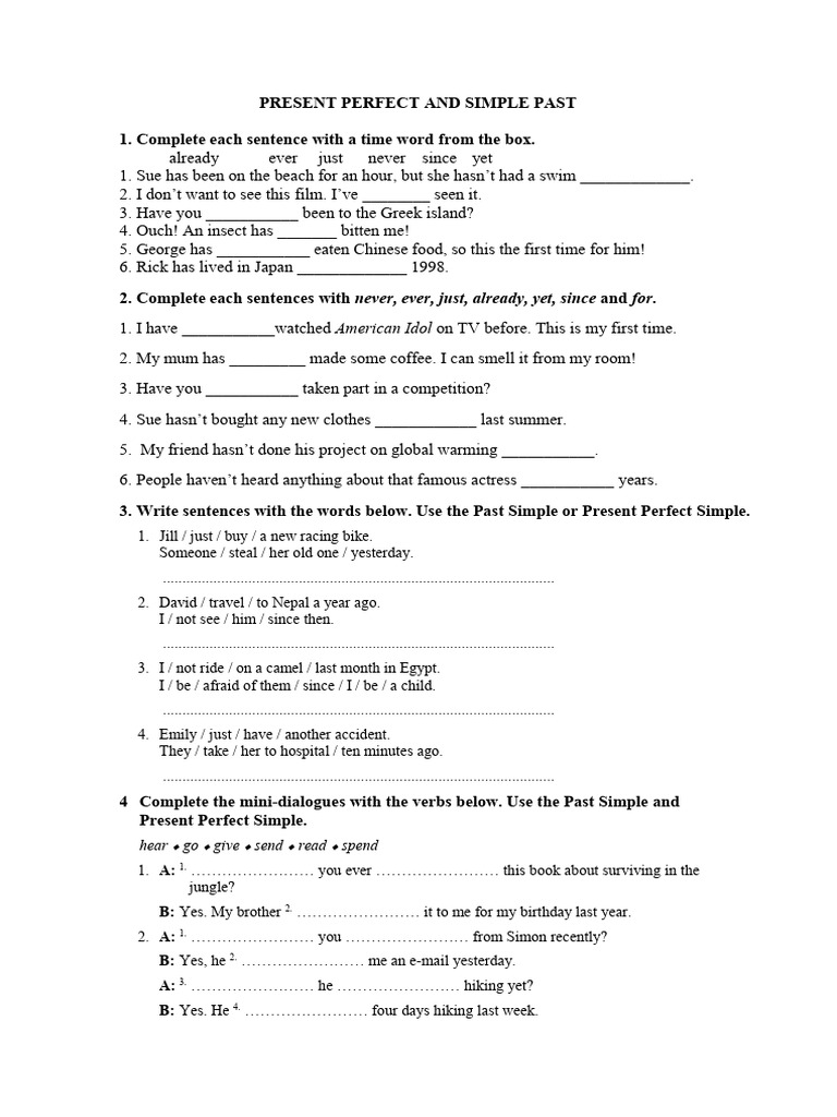 Present Perfect vs Simple Past. Exercises (2) | Download Free PDF ...