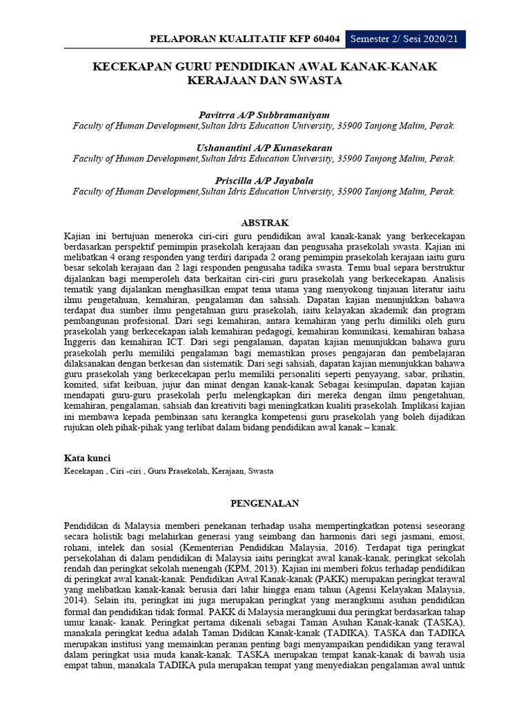 Contoh penulisan artikel subjek Perkembangan Murid | PDF