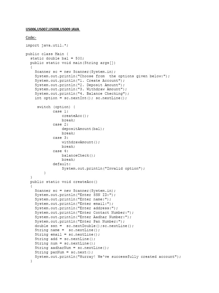 Us006, Us007, Us008, Us009, Us010 Java | PDF