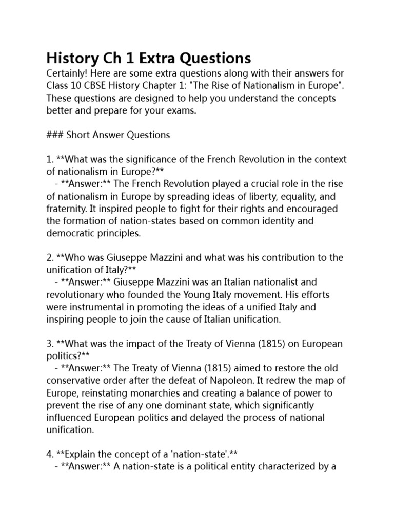 History CH 1 Extra Questions 20240519082111 | PDF | Nationalism ...