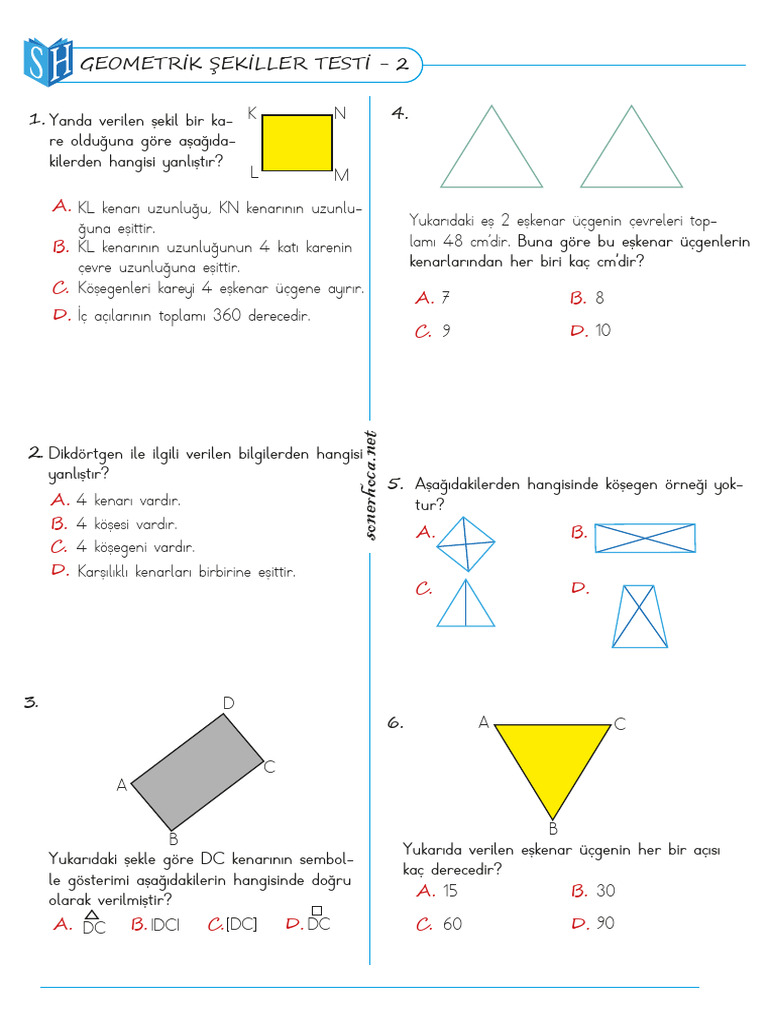 Geometrik Sekiller Testi 2 Orta Seviye 1 | PDF