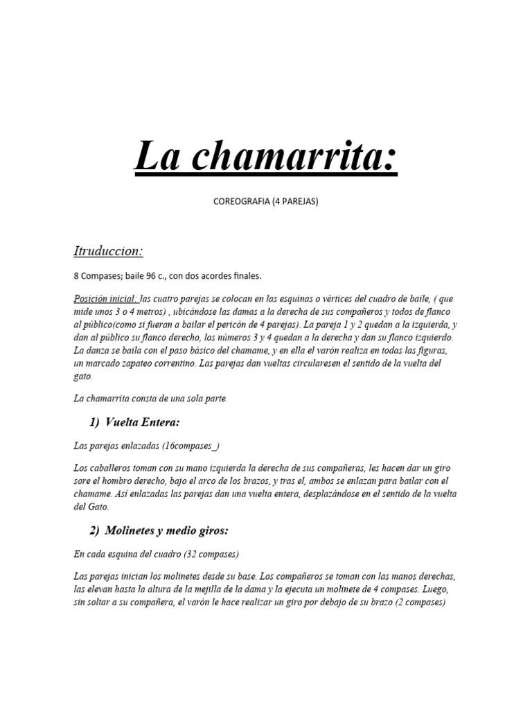 Coreografía de la Chamarrita Tradicional | PDF | Bailes