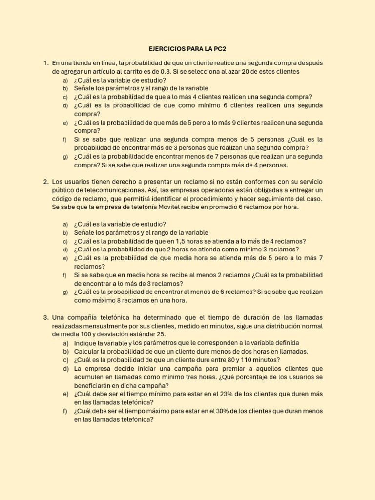 Ejercicios para La PC2 | PDF | Desviación Estándar | Intervalo de confianza