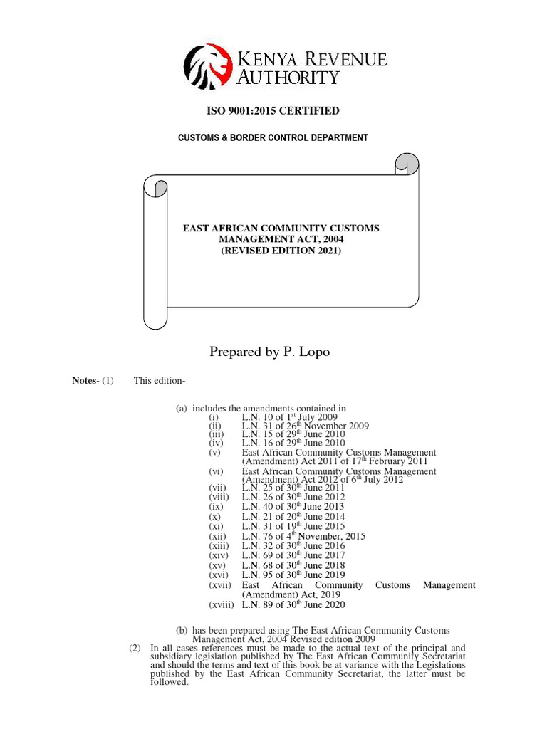 East African Community Customs Management Act, 2004 (Revised 2021 ...