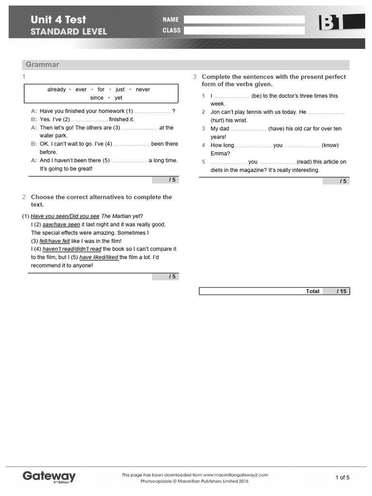 B1 Unit 4 Test Standard Pdf Sleep Snoring