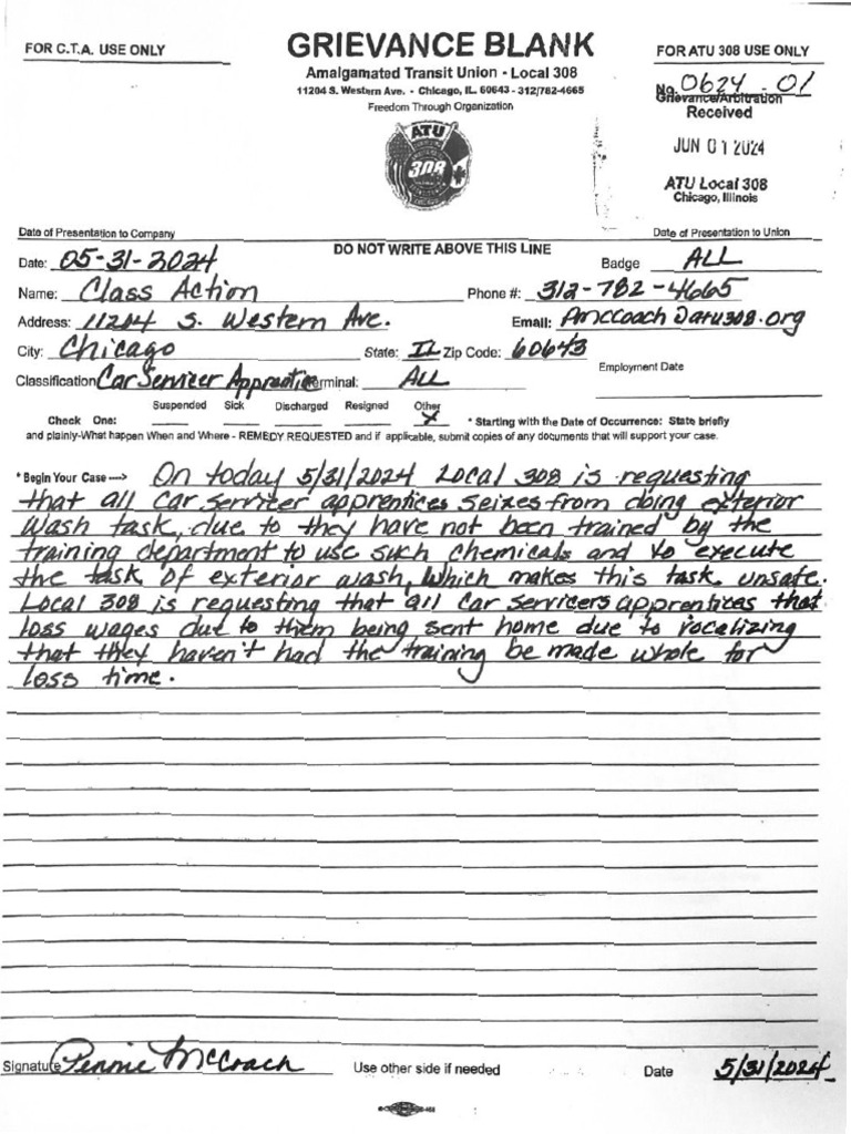 Second Chancer Exterior Wash Safety Class Action Grievance | PDF