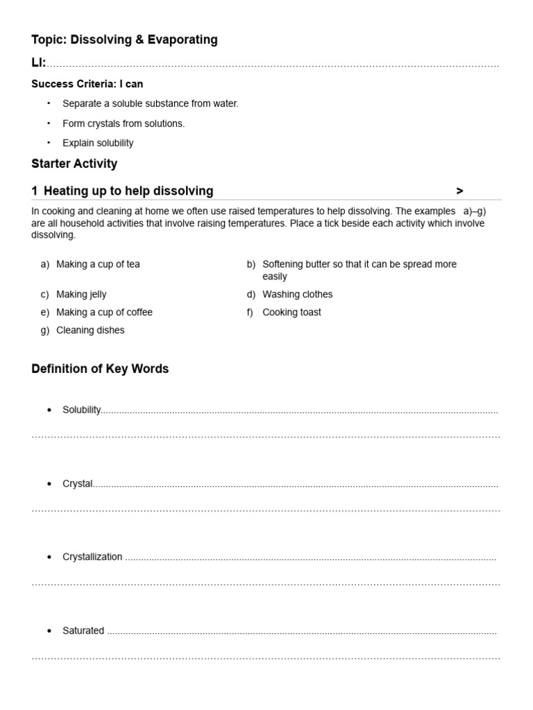 Solubitilty Worksheet | PDF | Solubility | Salt (Chemistry)