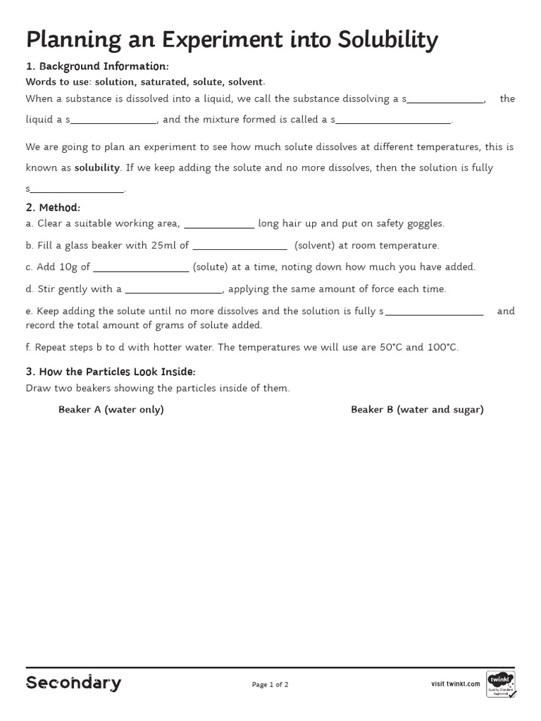 Planning An Experiment Into Solubility Activity Sheet | PDF ...