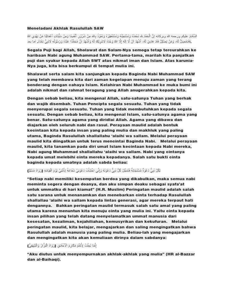 Meneladani Akhlak Rasulullah SAW | PDF | Agama & Spiritualitas | Kajian Bahasa Asing
