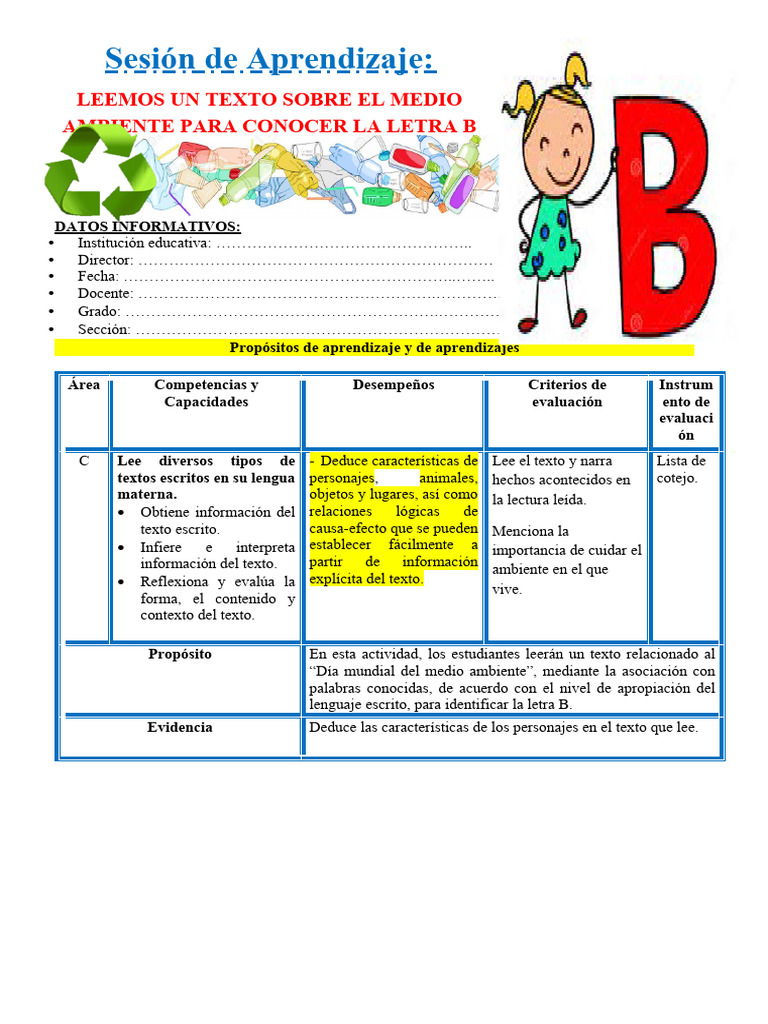 1° SESIÓN DÍA 1 COM LEEMOS UN TEXTO SOBRE EL MEDIO AMBIENTE PARA ...