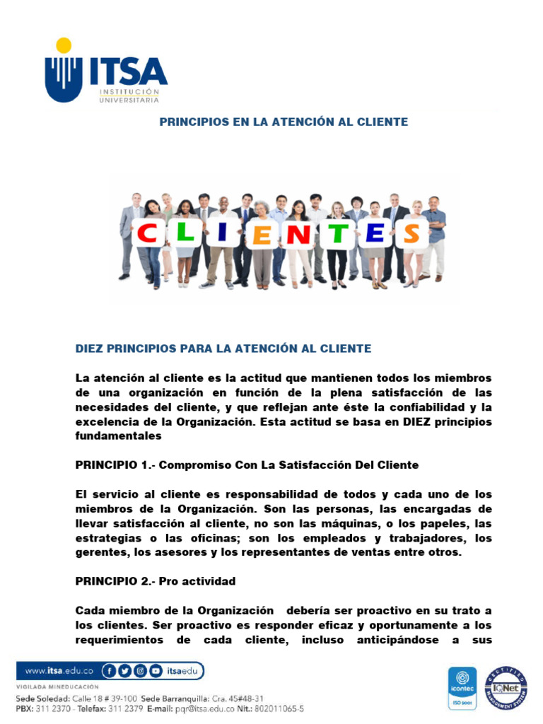 Principios de La Atención Al Cliente | PDF | Servicio al Cliente | Cliente