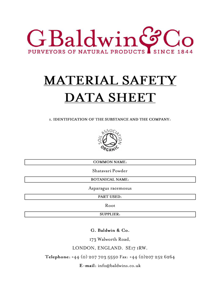 Shatavari Powder MSDS | PDF