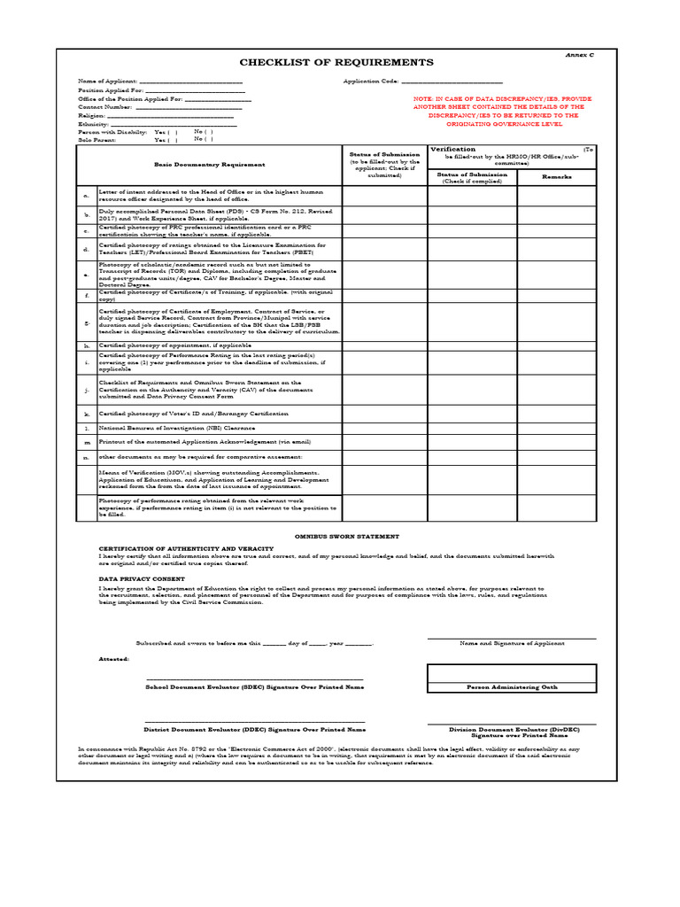 OMNIBUS-CHECKLIST-OF-Requirementspdscopy | Download Free PDF | Academic ...