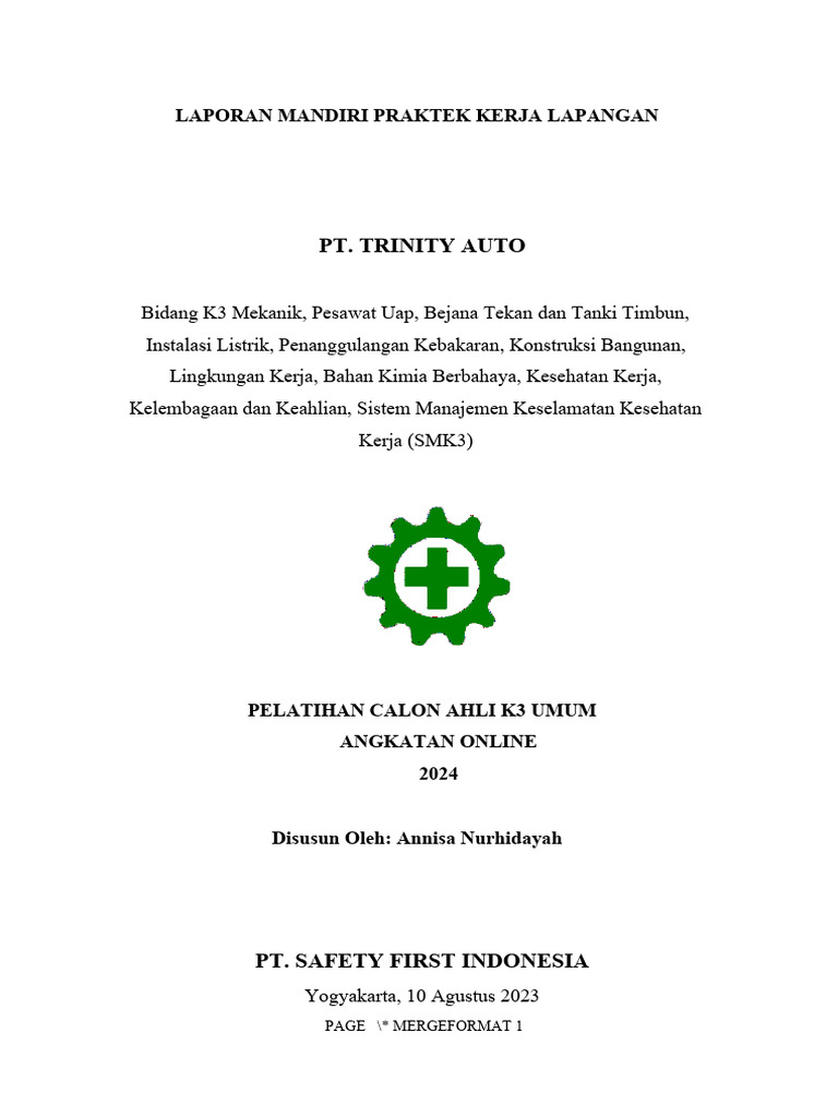 Laporan K3 PT. Trinity Auto dan Fathan Berkah Abadi | PDF