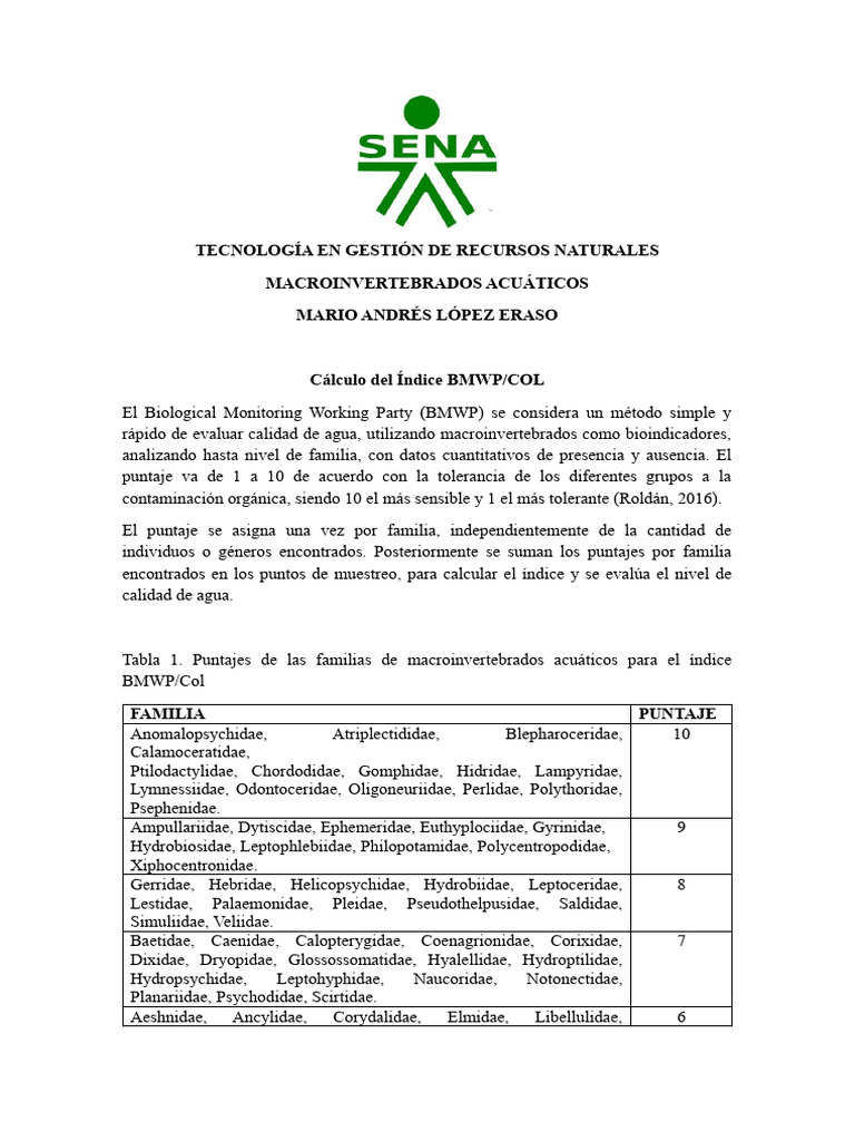 Cálculo del Índice BMWP/Col en Colombia | PDF | Ciencia y matemáticas
