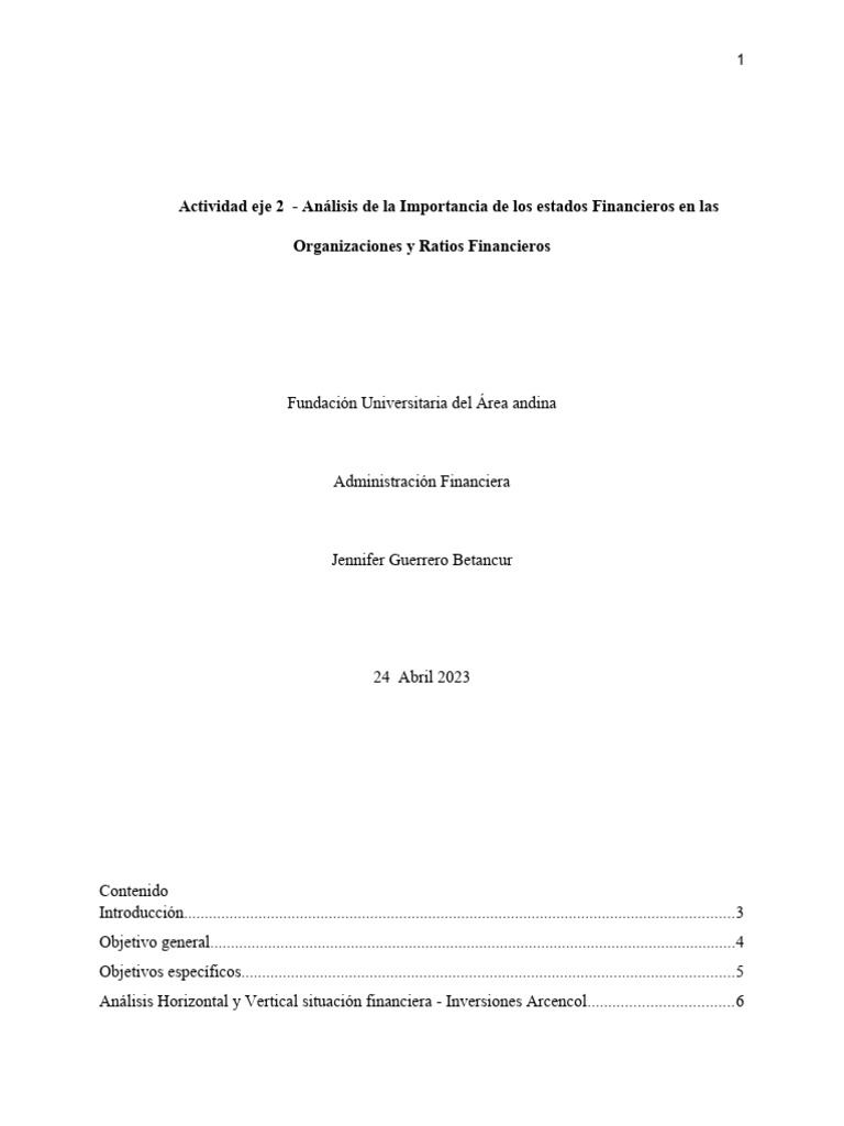 Actividad eje 2 - Análisis de la importancia de los estados financieros en las organizaciones ...