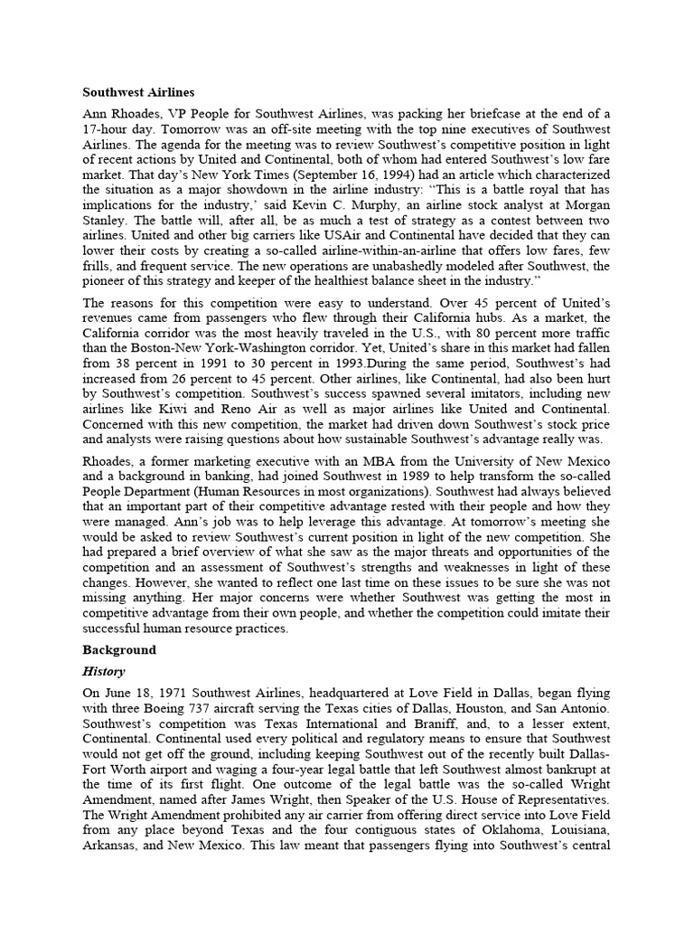 Case Study - Southwest Airline Strategy | PDF | Southwest Airlines ...