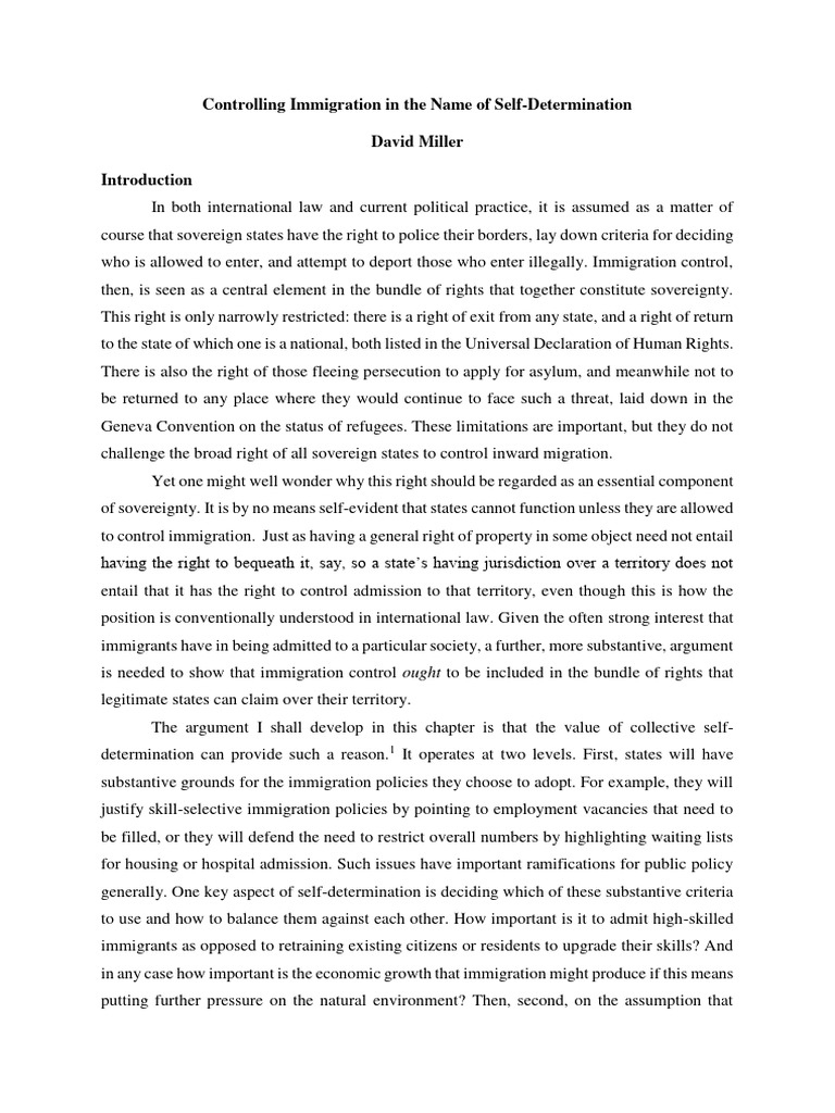 Miller, David. - Controlling Immigration in The Name of Self ...