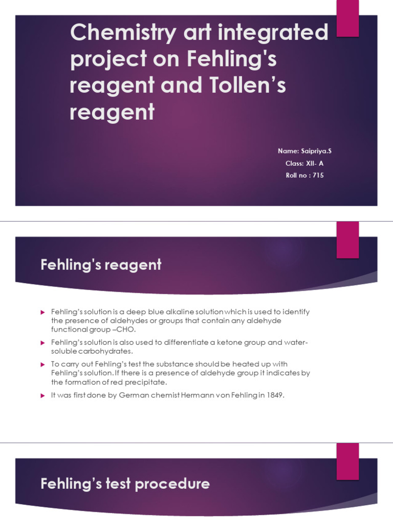 Fehling's and Tollen's Reagent Guide | PDF | Chemical Substances ...