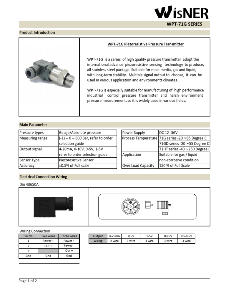 TD Wisner WPT-71G r4 | PDF | Pressure Measurement | Manufactured Goods