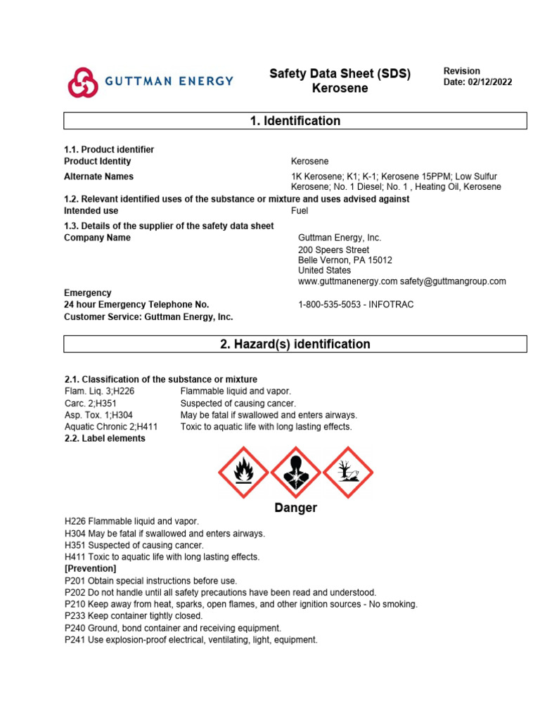 Sds - Kerosene Oil Fuel | PDF | Toxicity | Solvent
